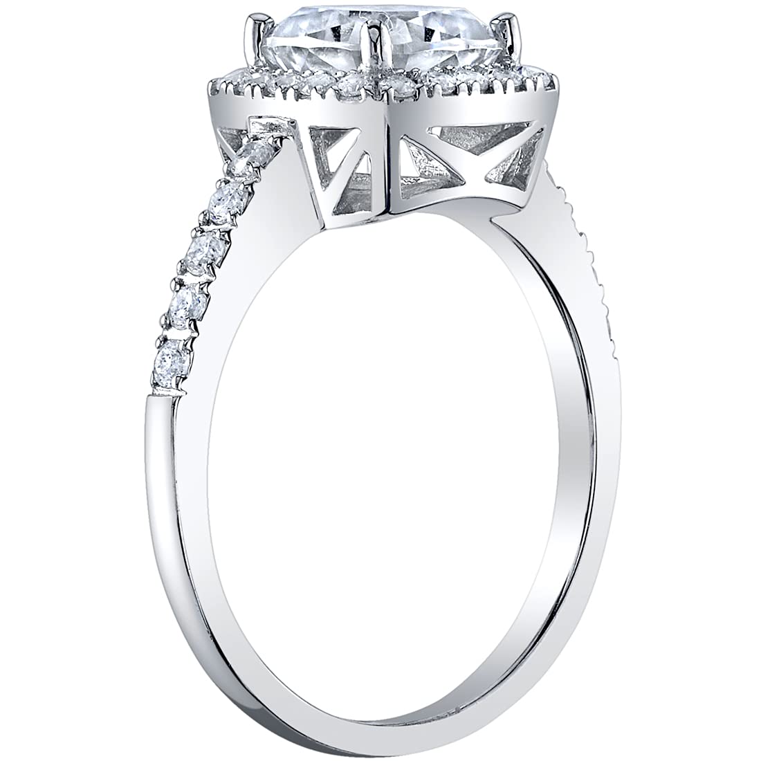 PEORA Moissanite Cushion Cut Halo Engagement Ring and Wedding Band Bridal Set in Sterling Silver, 2 Carat Center, DE Color, VVS Clarity, Size 10