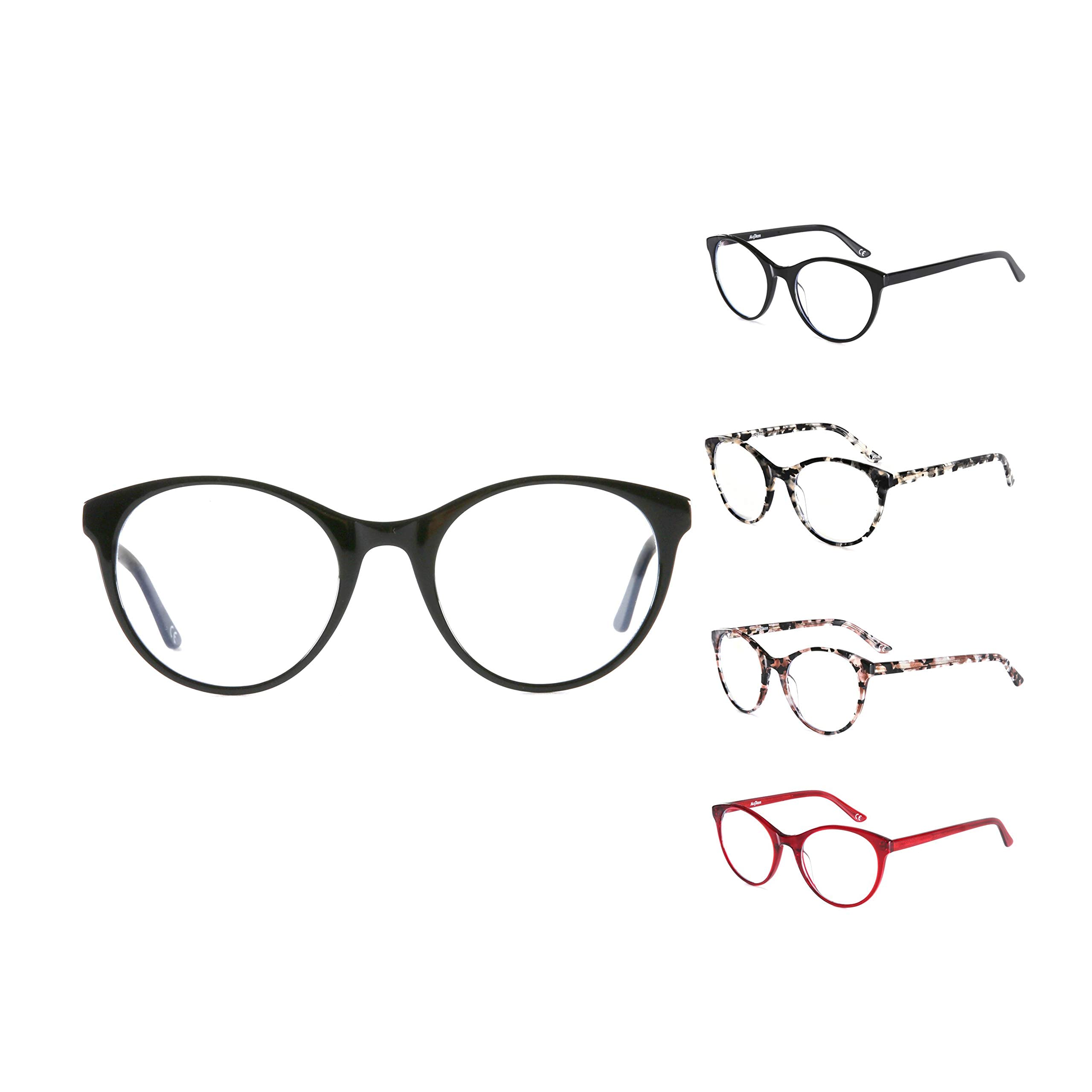 Mojiken Blue Light Blocking Glasses, Anti Eyestrain Vintage Acetate Frame, Computer Reading Gaming Glasses, TV Glasses Women Black 1 Pack