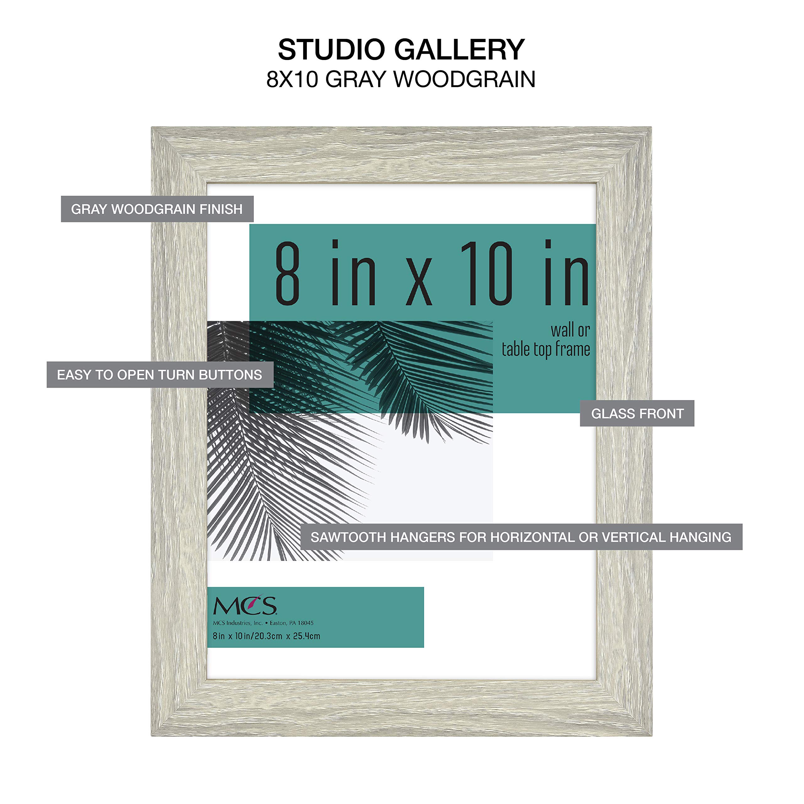 MCS Studio Gallery 8x10 Picture Frame Gray Woodgrain, Vertical & Horizontal Wall Hanging & Easel for Tapletop Display, Rectangle Photo Frame for Photos, Posters & Art Prints (2-Pack)