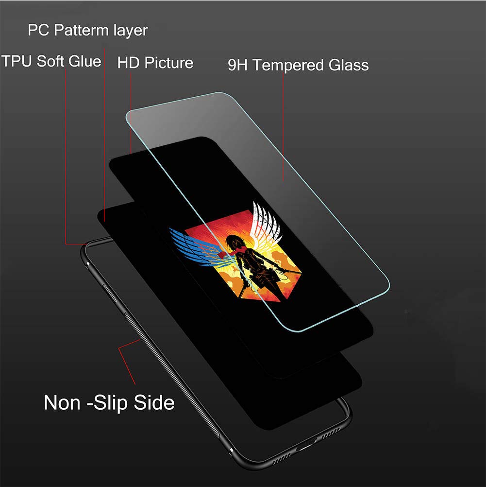 Luxury Phone Case for Samsung Galaxy A40 Cover,9H Tempered Glass Back Cover Soft Silicone Anti Scratch Bumper Design LB-139 Attack on Titan Protective Case