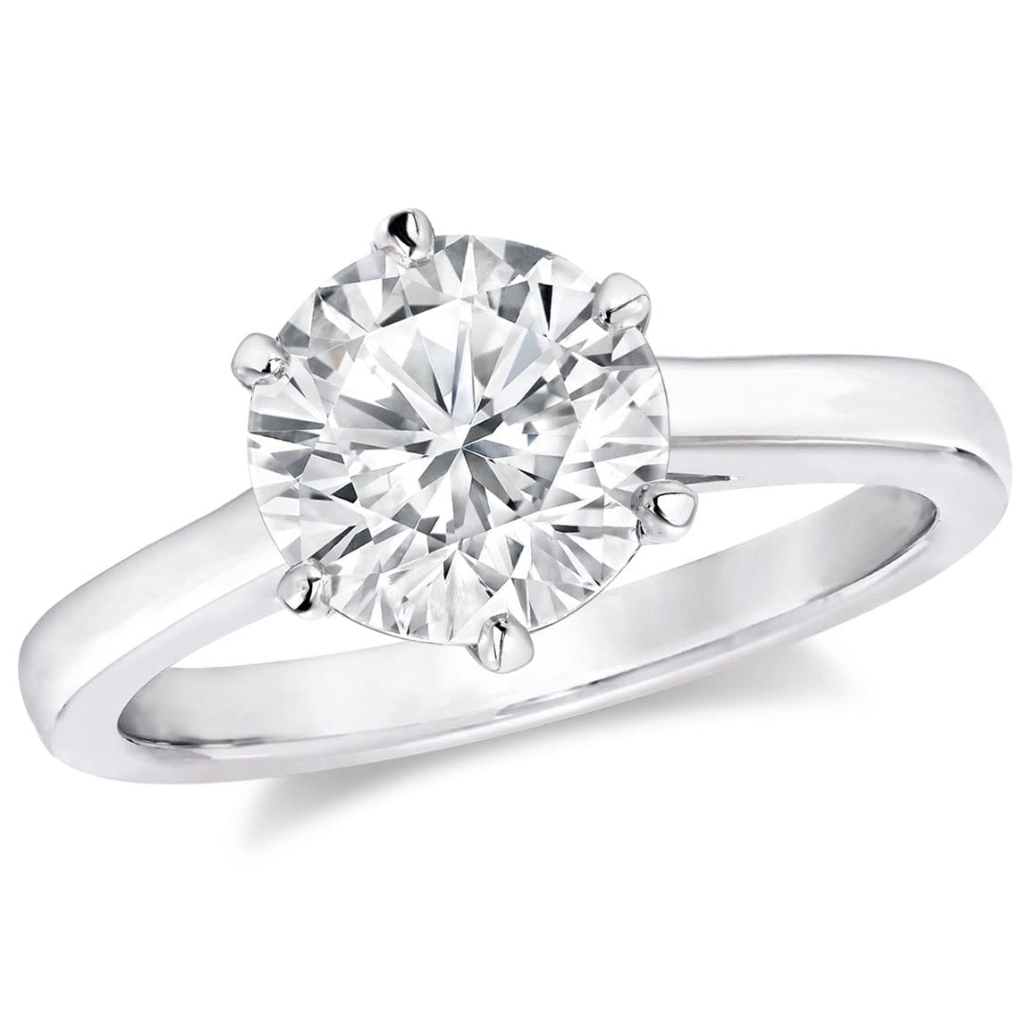 Sizeron 2.0 Carat Moissanite Engagement Rings D Color VVS1 Round Cut Classical Six-Prong Anniversary Wedding Promise Ring Plated Sterling Silver