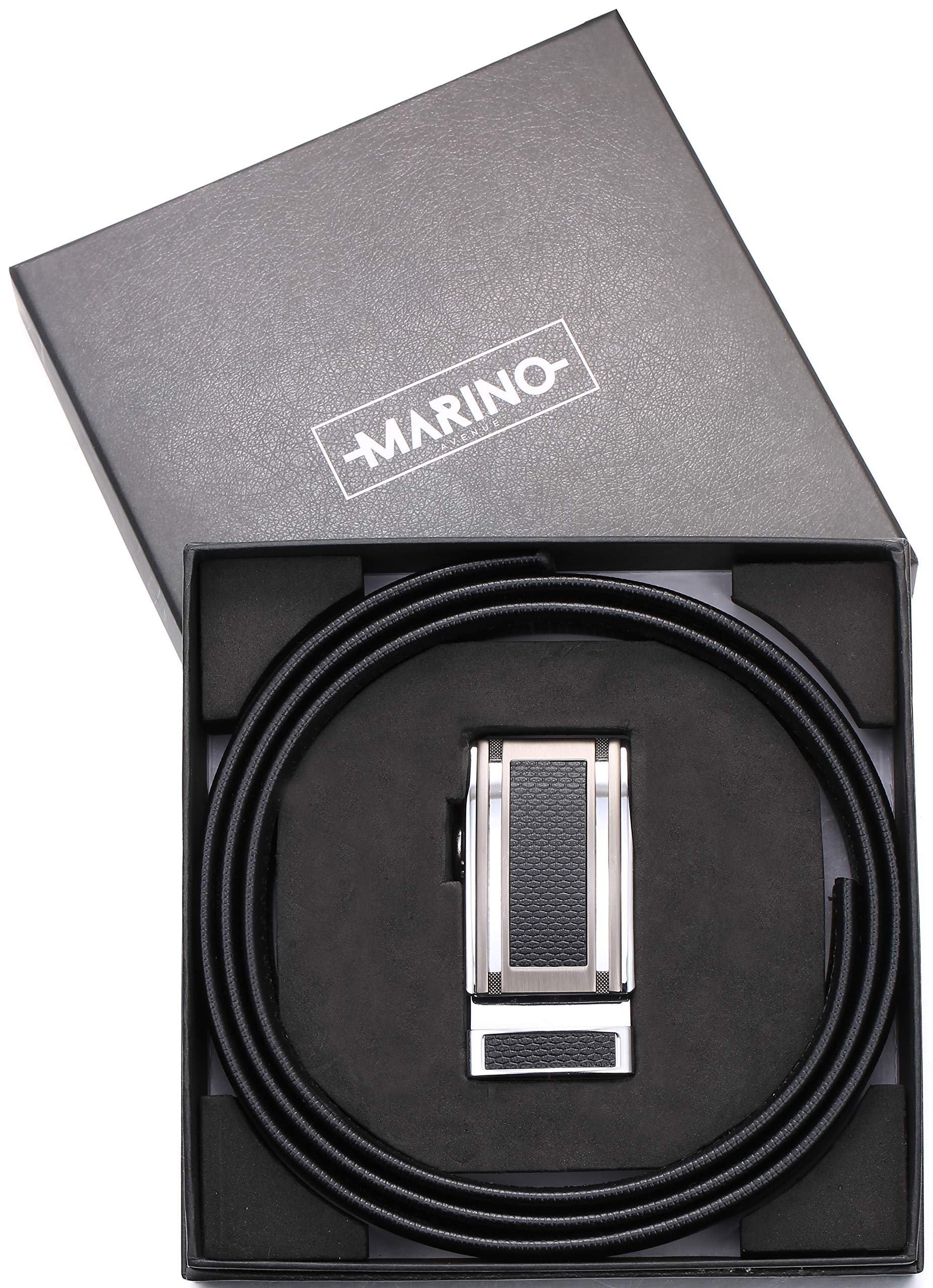 Mio Marino Classic Ratchet Belt - Premium Leather - 1.38 Wide - Adjustable Buckle - Matrix - Jet Black - Adjustable from 28" to 44" Waist