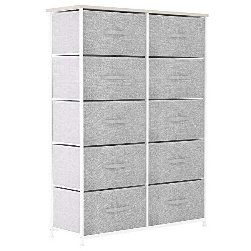 YITAHOME 10 Drawer Dresser Bundle - Fabric Storage Towers (Charcoal + Light Grey)
