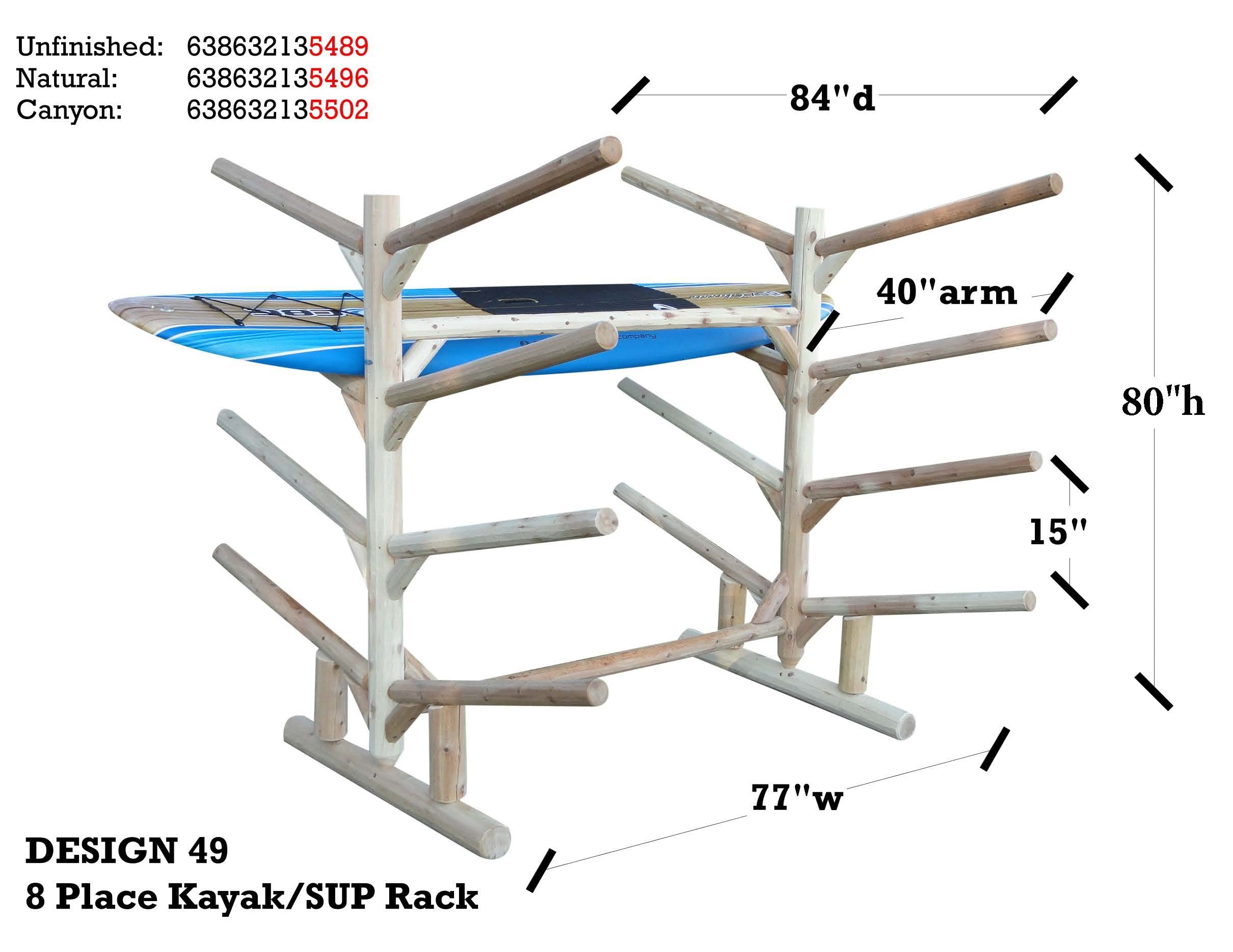 Log Kayak Rack - Kayak Storage Rack, Kayak Racks for Outdoor Storage, Kayak Rack for Garage, Paddle Board Rack, Fishing Rack, Surfboard Rack and SUP Storage Rack - 8 Kayak Racks, Natural