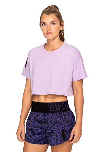 Mizuno Women's Crop Top by x Ronda Rousey, Kata Crop Tee, Karate Short Sleeve Workout Top, Viola, Small
