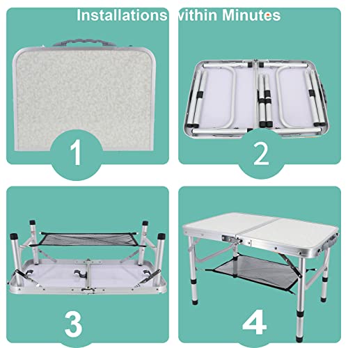 SearQing Portable Folding Table, 3 Adjustable Height Foldable Camping Table with Carrying Bag for Camping Picnic, Beach, RV, Shower, Backyard 24in x 16 in