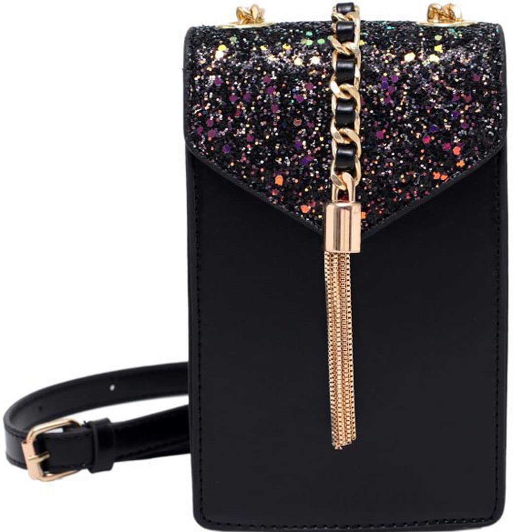 QZUnique Crossbody Phone Bag Tassel Cell Phone Purse Wallet for Women PU Leather Shoulder Bag Handbag