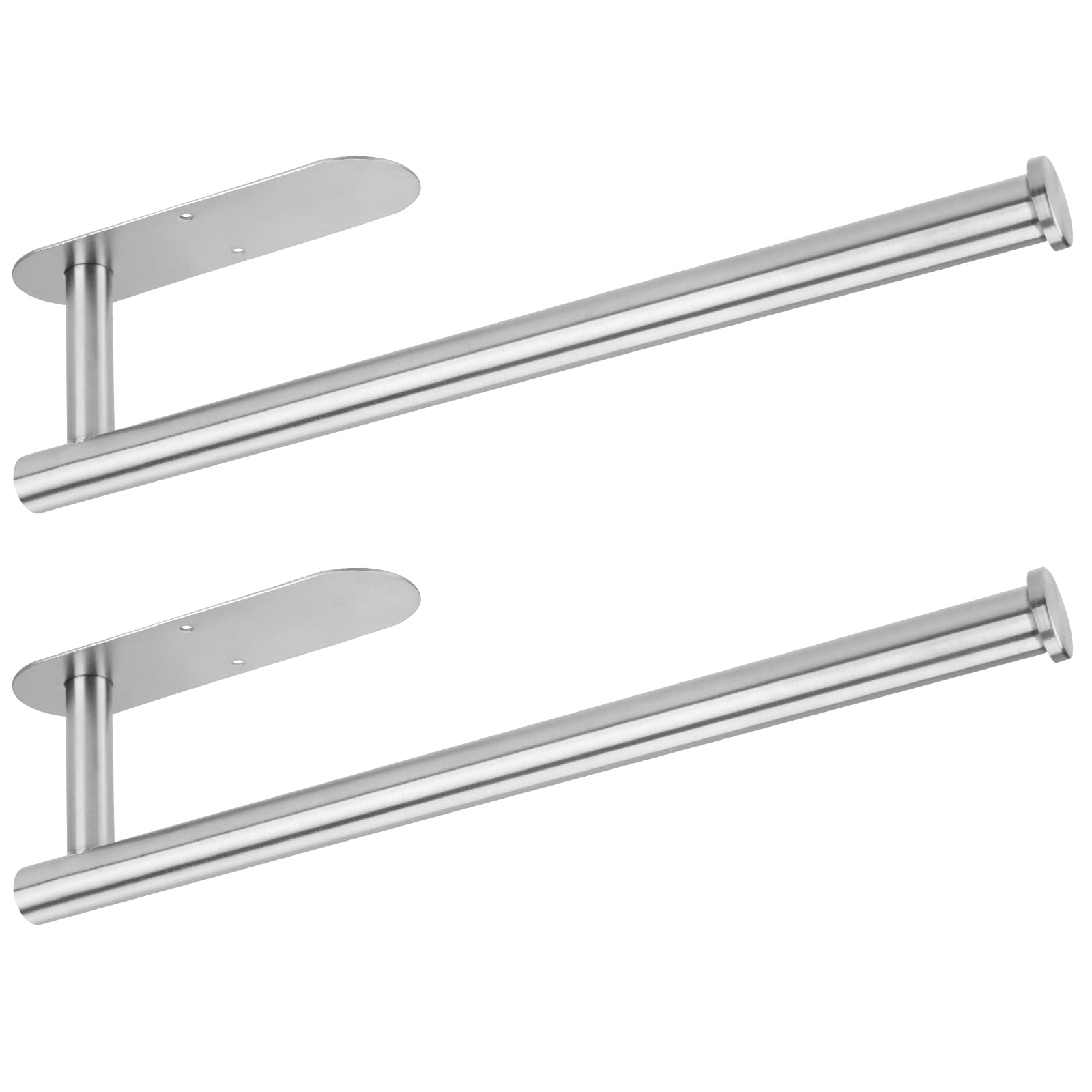 Paper Towel Holder Under Cabinet,Kitchen Wall Mount Stainless Steel Paper Towel Holder, Self-Adhesive or Screw Mount, for Kitchen and Bathroom.Silver 2pack