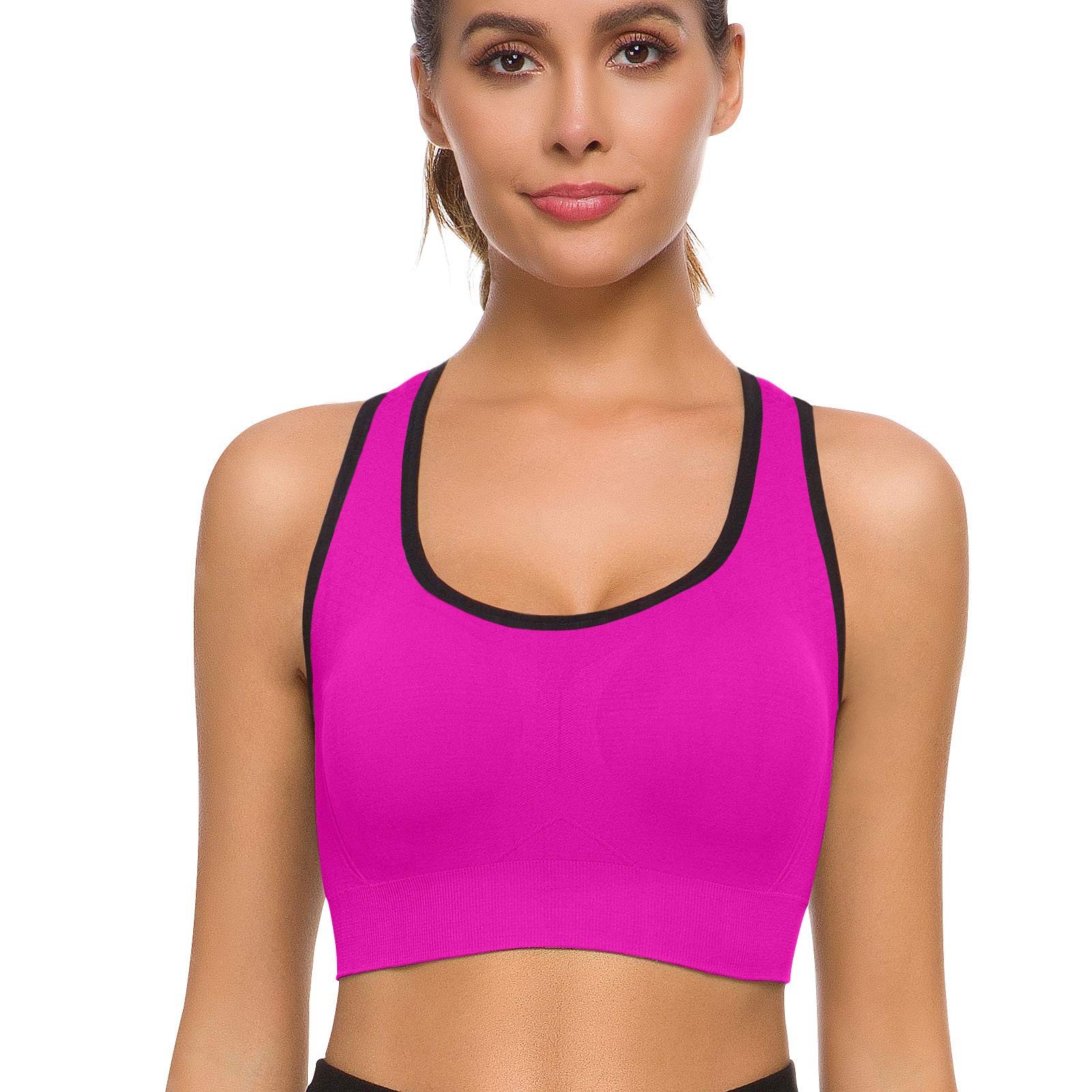 Lykoxa Racerback Sports Bras for Women Seamless Wirefree Comfortable Padded Cute Sports Bra Medium Support Workout Bra Red