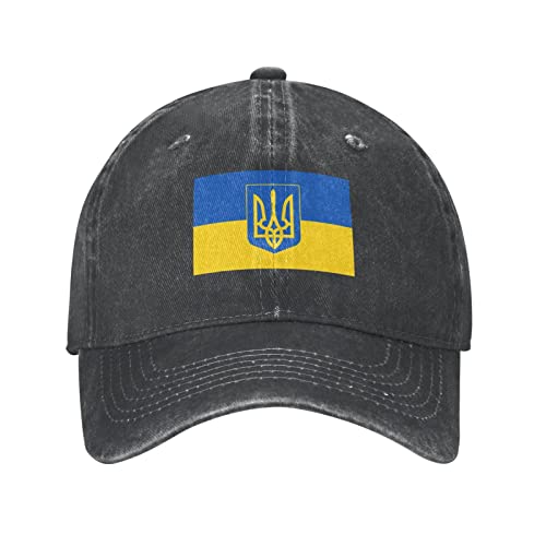POOEDSO Flag of Ukraine Baseball Cap Cotton Vintage Cowboy Hat Adjustable Casquette Black
