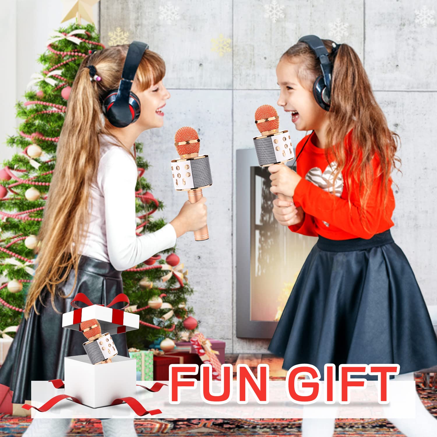 SJPRO 4 in 1 Portable Karaoke Microphone for Kids, Handheld Home Party Microphone with Magic Voice, Best Birthday for Kids, Suitable Android/iPhone PC and All Smartphone(Rose Gold)