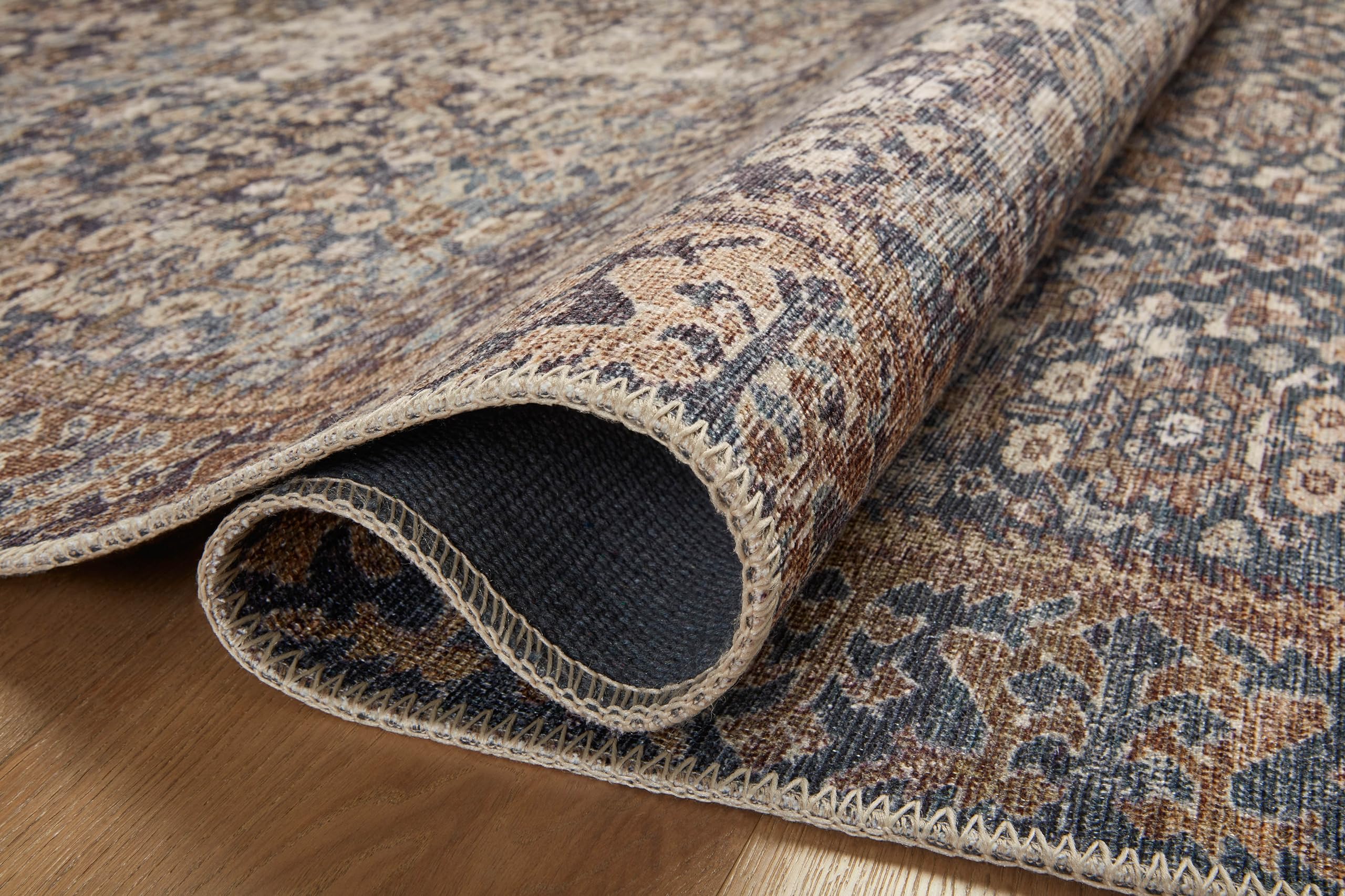 Loloi Amber Lewis x Loloi Georgie Collection GER-05 Denim / Spice, 2'-0" x 5'-0", 0.19" Thick Accent Rug