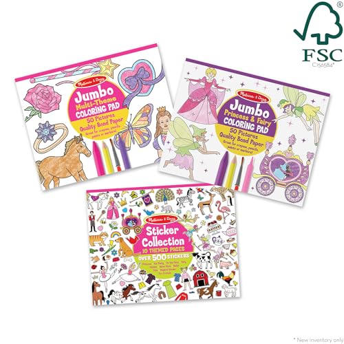 Melissa & Doug Sticker Collection and Coloring Pads Set: Princesses, Fairies, Animals, and More - FSC Certified