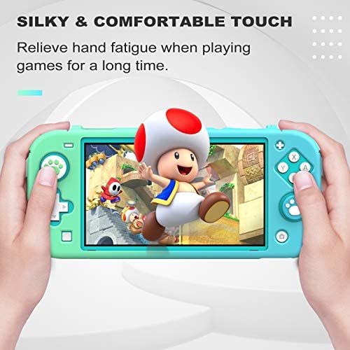 MoKo Protective Case Compatible with Nintendo Switch Lite, PC Protective Case Cover with 4 Thumb Grip Caps & 2 HD-Clear Tempered Glass Screen Protectors, Anti-Scratch Non-Slip Case, Blue + Green