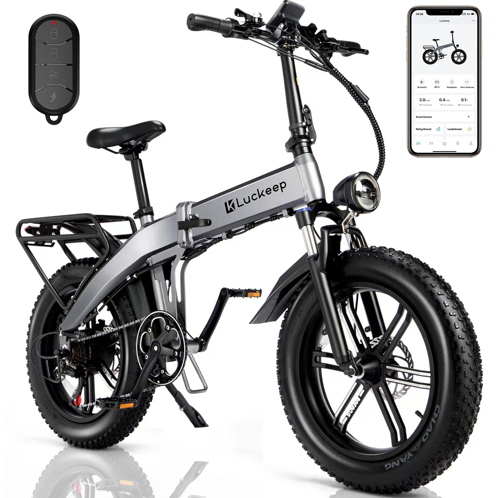 Luckeep Folding Electric Bike Adults 1130W Peak BaFang Motor 30MPH 60Miles Range 48V 15AH Removable Lithium-Battery 20'' Fat Tire E-Bikes Adults Hydraulic Disc Brakes UL 2849 Certified Ebike