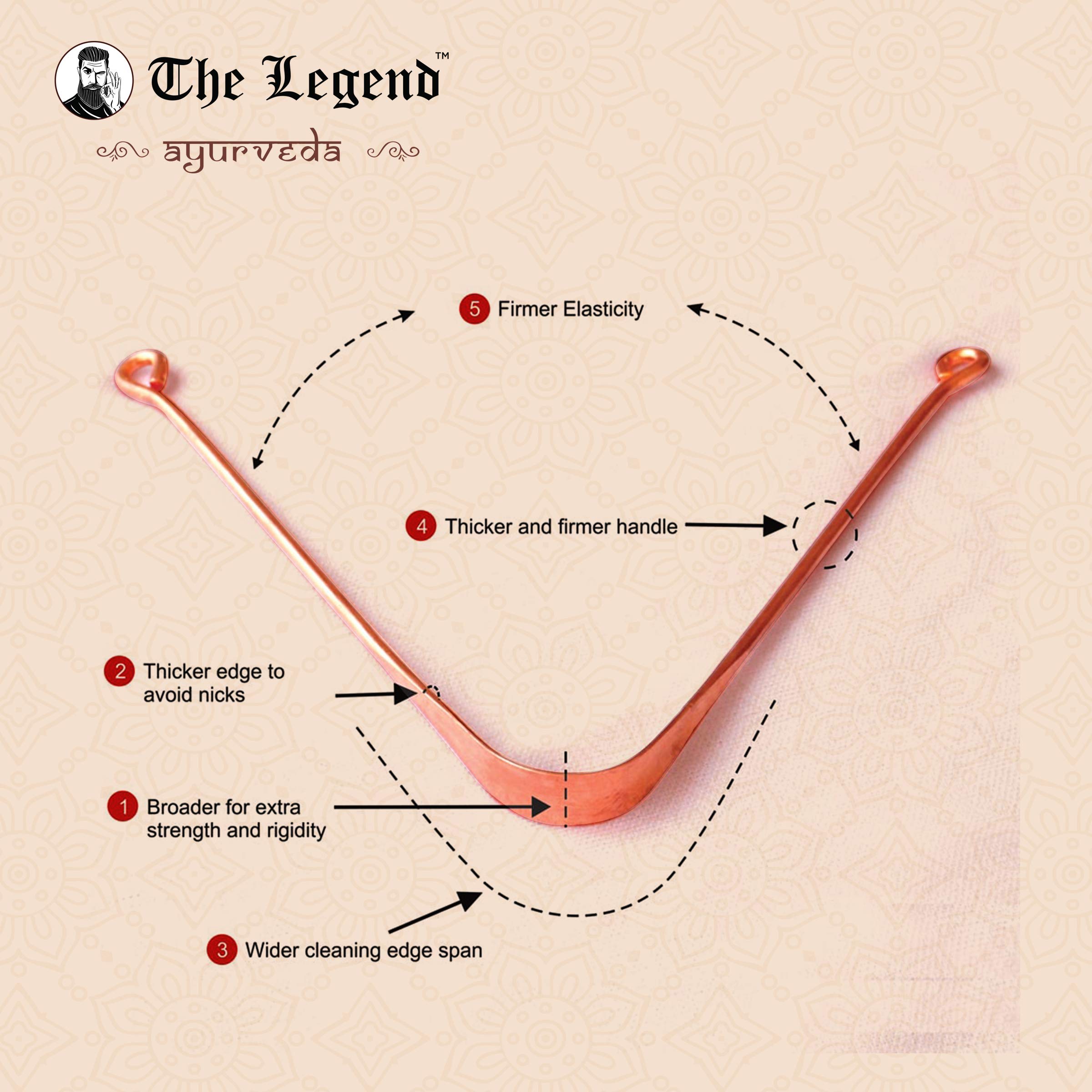 The Legend Pack of 1 Ayurveda Heavenly Copper Tongue Cleaner or Scraper | Metal Tongue Scraper and Handmade