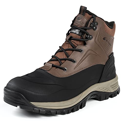 R CORD Snow Boots for Men Mens Snow Boots Mid Calf Winter Boots Lace Up Outdoor Duck Boots Snow Boots for Men Brown Size 11
