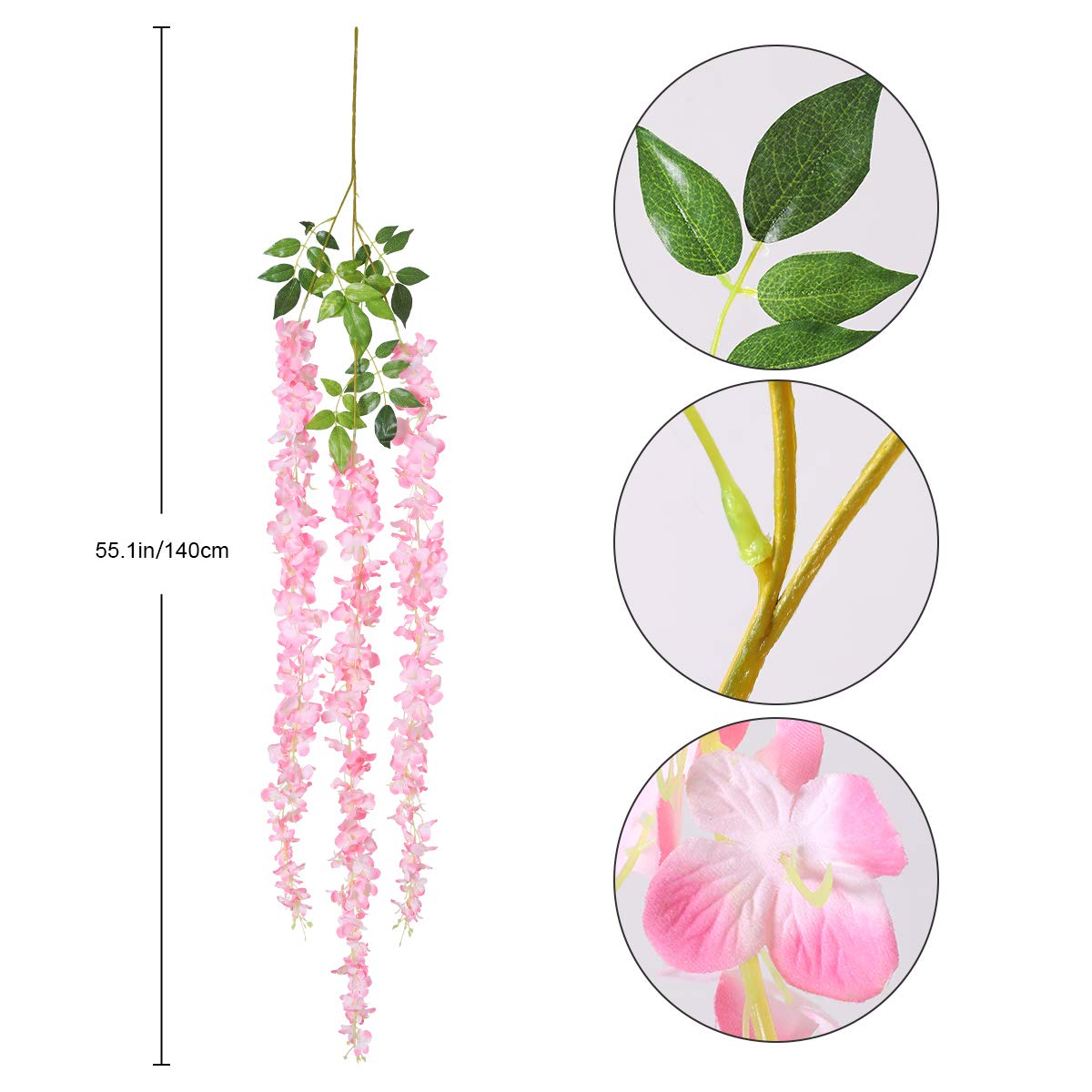 Luyue Wisteria Artificial Flowers 4.6ft Hanging Flowers Garland Vine for Wedding Party Home Decoration 6 Pack (Pink)