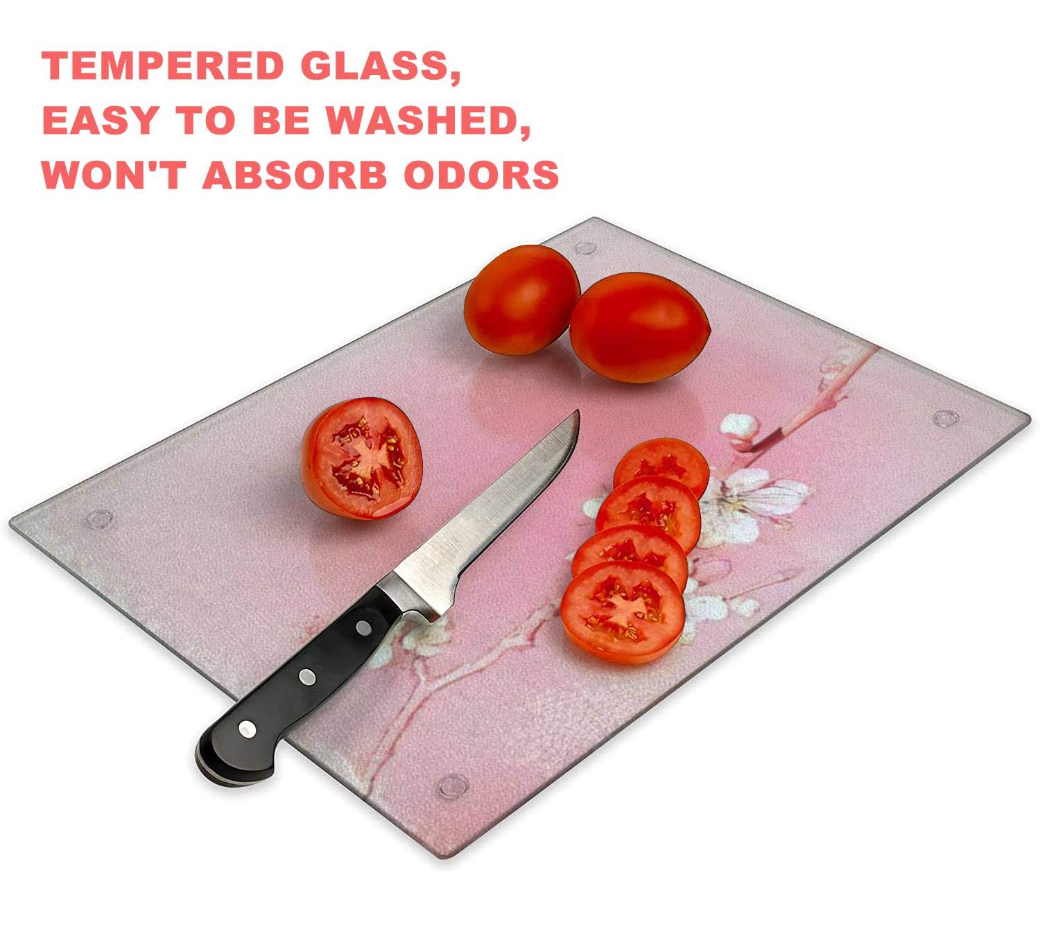 Tempered Glass Cutting Board japanese cherry blossoms in full bloom Tableware Kitchen Decorative Cutting Board with Non-slip Legs, Serving Board, Large Size, 15" x 11"