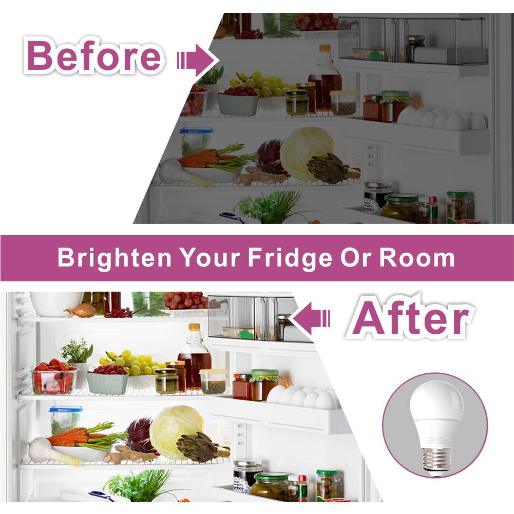 Lifeholder LED Refrigerator Light Bulbs, A15 5W 6000K Daylight Bulbs, E26 LED Bulb 120V 45W Equivalent Waterproof Fridge Bulbs, Energy Saving Bulbs for Home; Kitchen Lighting, Non-Dimmable (4 Packs)