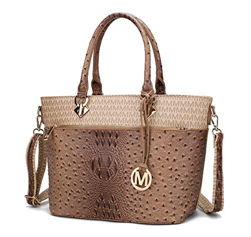 MKF Crossbody Shoulder Bag for Women – PU Leather Top Handle Pocketbook – Roomy Tote Satchel Handbag Purse M Charm Beige