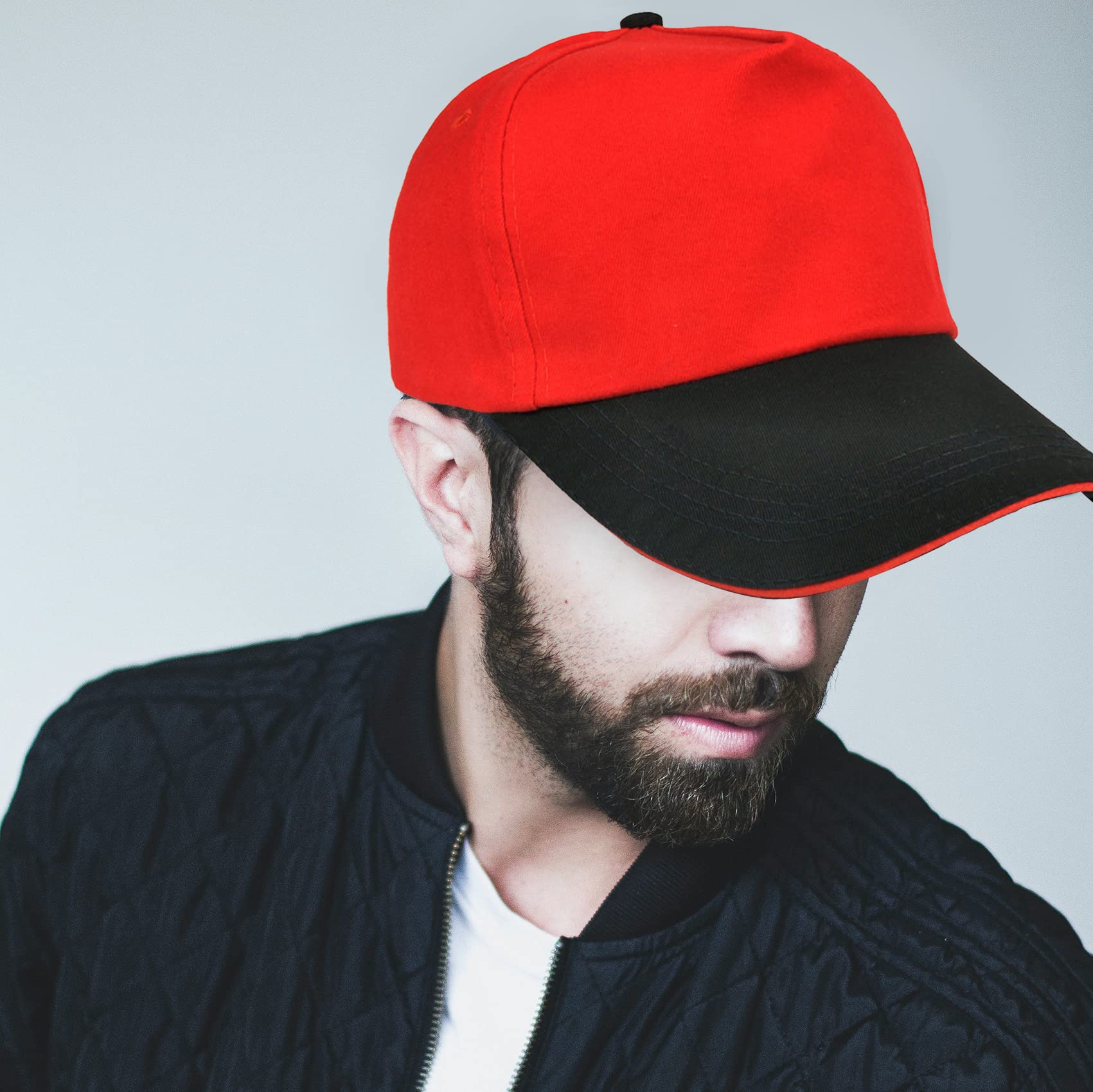 MR.R Heat Press Transfer 2PCS Red and Black Tongue Cotton Baseball Caps with Adjustable Snapback for Running Workout and Outdoor Activities All Seasons