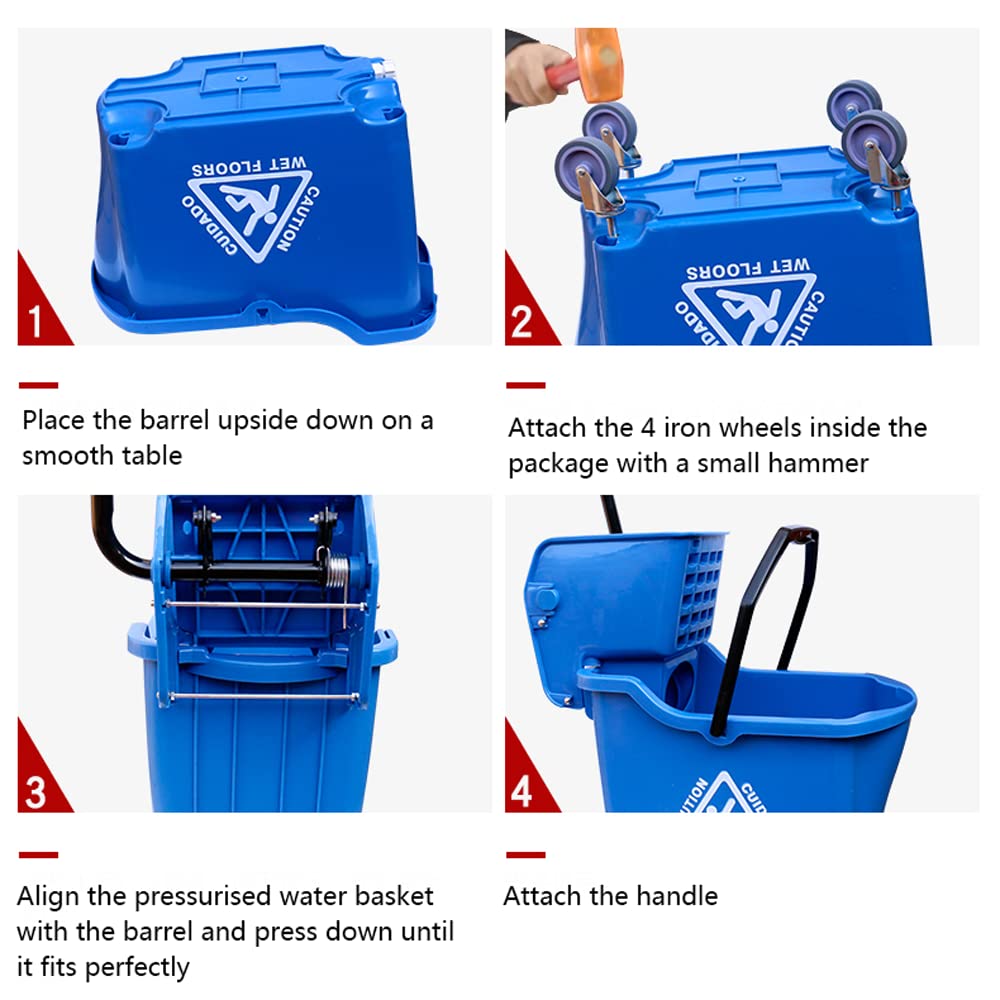 Side Press Wringer Combo Commercial Mop Bucket on Wheels, 33 Quart (Blue)
