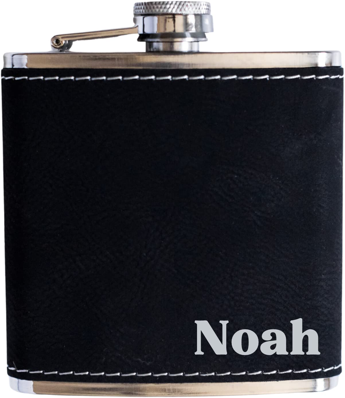 Personalized Flask For Wedding Gift. Customized Flask Gift Set. Engraved Leatherette Flask With Optional Gift Box For Groomsmen Gifts. Engraved Flask (Black & Silver)