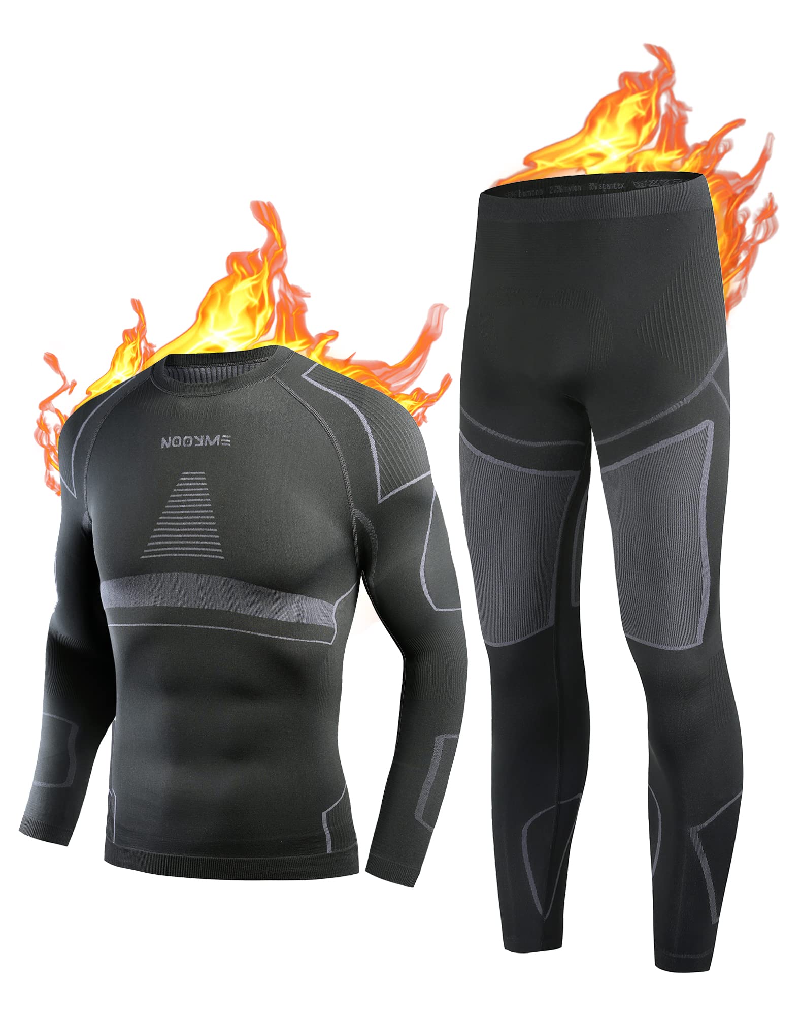 NOOYME Thermal Underwear for Men Long Johns for Men, Long Underwear Mens Base Layer Men for Cold Weather Black-grey