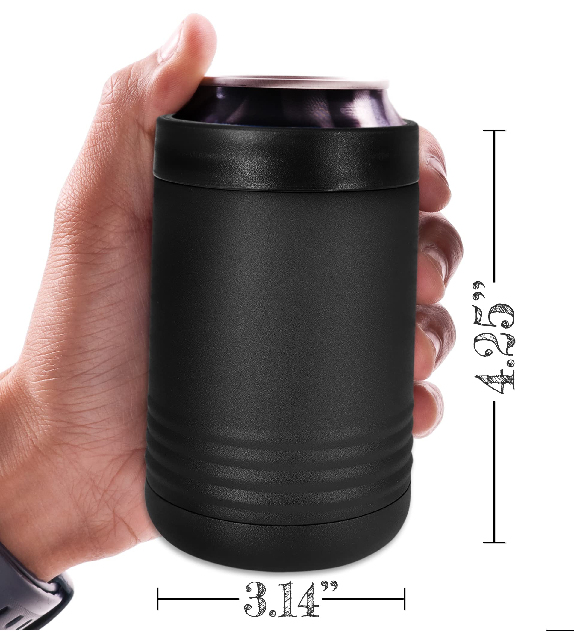 Stainless Steel 12 oz Double Wall Vacuum Insulated Can or Bottle Cooler Keeps Beverage Cold for Hours Beverage Holder Fits 16 oz Cans - Men Women Gift (Black)