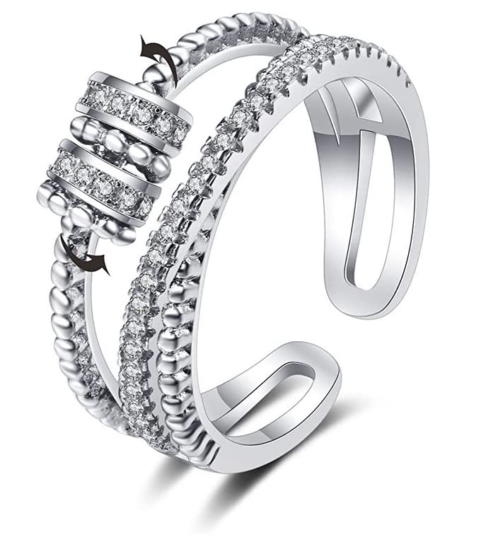 Q&D&S 14k Fidget Ring for Women S925 To My Daughter Anxiety Meditation Ring Cubic Zirconia Adjustable Swivel Ring For Jewelry Gift