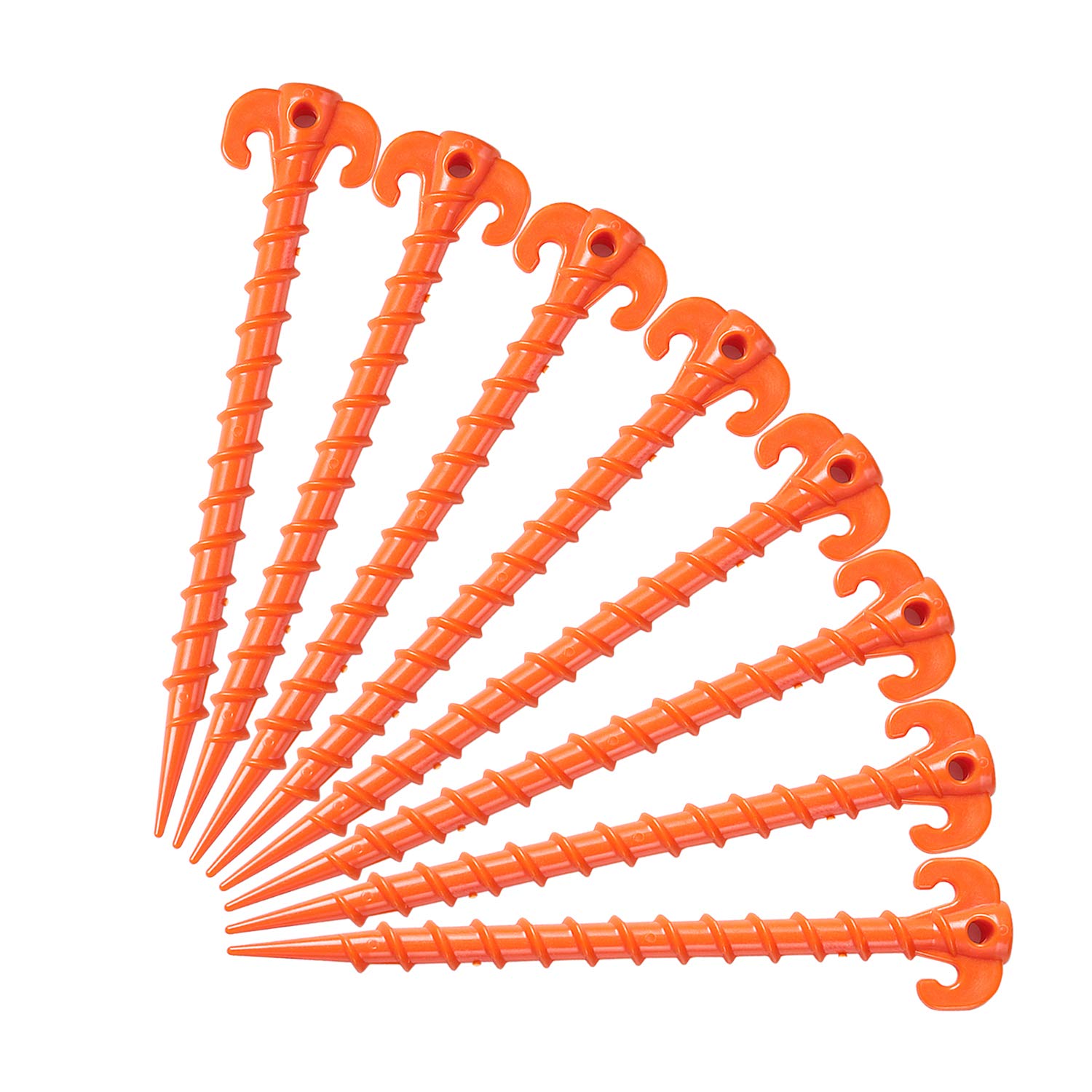 Lvgowyd 4/8/10 Pack Outdoor Tent Stakes, Canopy Stakes, Camping Stakes, Beach Tent Stakes Heavy Duty Screw Shape -7.9/10inch (10 inch +8 Pack +Orange)