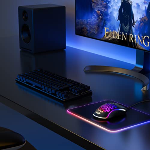 TECURS Wired Gaming Mouse 12000 DPI Programmable Mouse, USB Optical PC Gaming Mice, Ultra-Lightweight RGB Mouse, Honeycomb Shell Design, Computer Game Hardware, Black