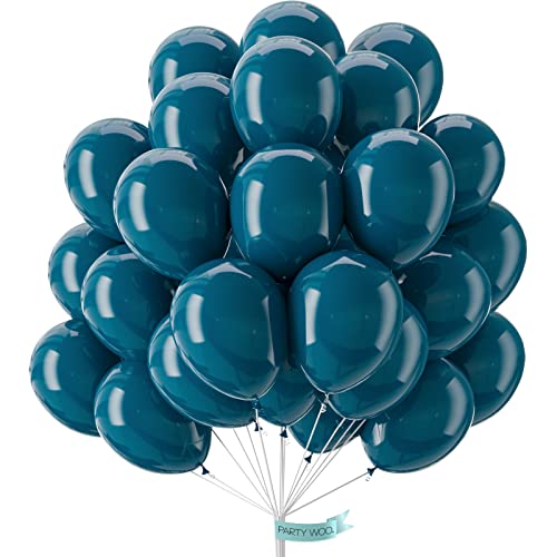 PartyWoo Peacock Blue Balloons, 50 pcs 12 Inch Party Balloons, Double Stuffed Blue Balloons, Latex Balloons for Party Decorations, Birthday Decorations, Wedding Decorations, Baby Shower Decorations