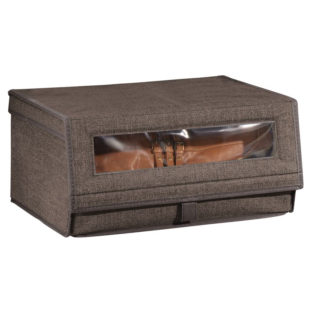mDesign Large Fabric Closet Shoe Storage Box w/Clear Window - Shoe, Sandal, Sweater, Linen, Clothes Organizer - Boot Storage Solutions - Shoe Bin - Lido Collection, Espresso Brown
