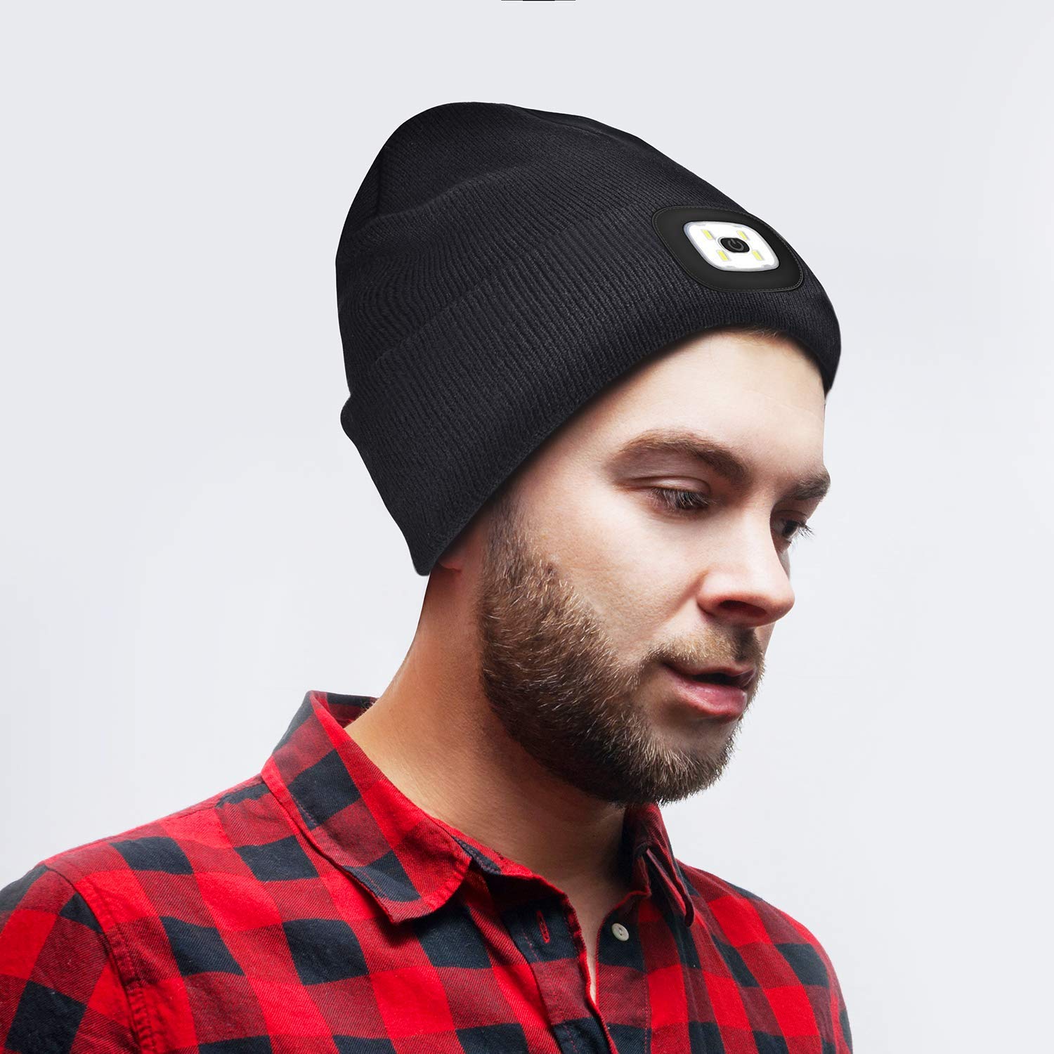 PRAVETTE Unisex Beanie with Light Gifts for Men Dad Father Husband USB Rechargeable Hands Free LED Headlamp Cap Mens Gifts
