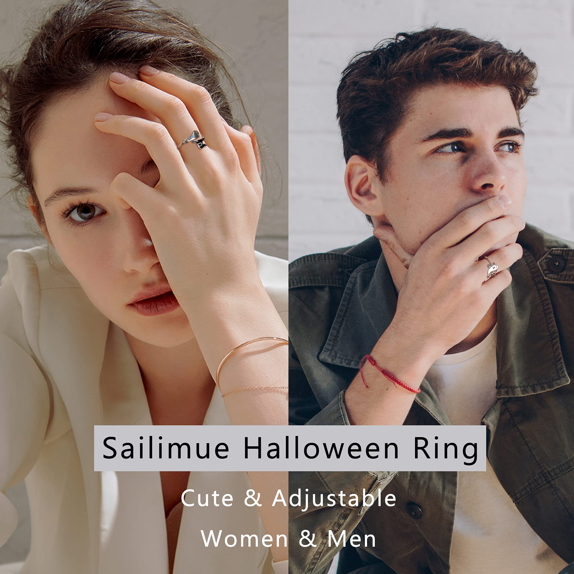 SAILIMUE 6 Pcs Halloween Ring For Women Men Adjustable Pumpkin Witch Hat Broom Ghost Ring Set Halloween Party Jewelry