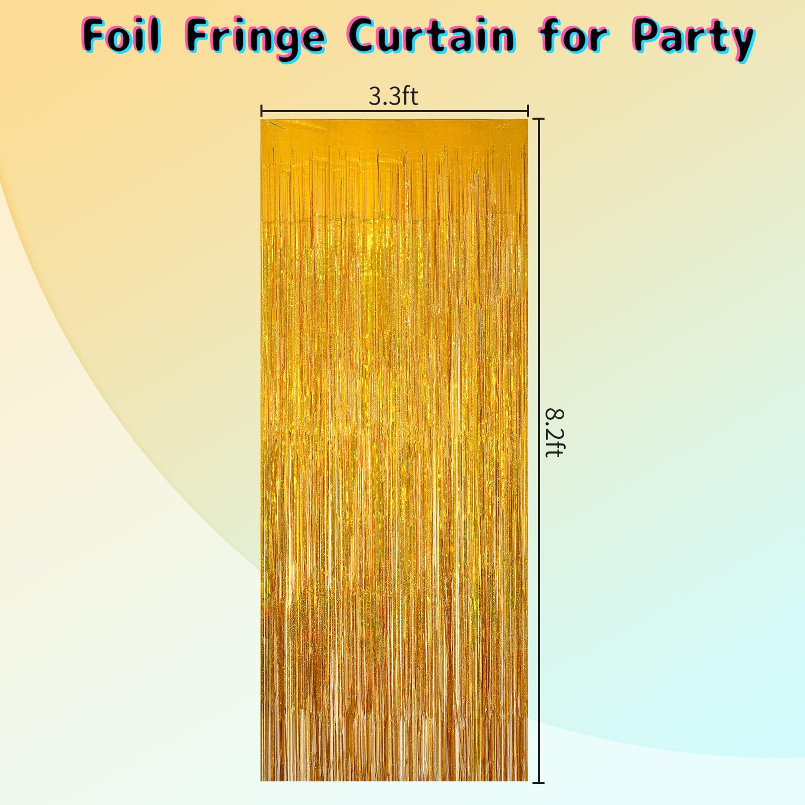 Merear Backdrop for Party Decorations, 3 Pack Gold Foil Fringe Curtains Party Decor 8.2 * 3.3 FT Tinsel Streamers Birthday Party Decorations Photo Fringe Backdrop for Party, Graduation
