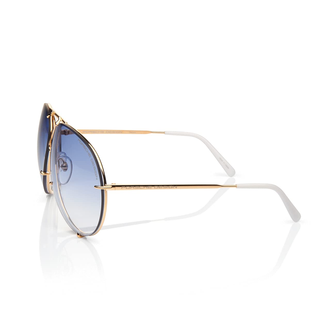 Porsche Design P8478 Iconic Sunglasses (66mm, W - Yellow Gold, White / Lens - Blue Gradient / Extra Lens - Brown)