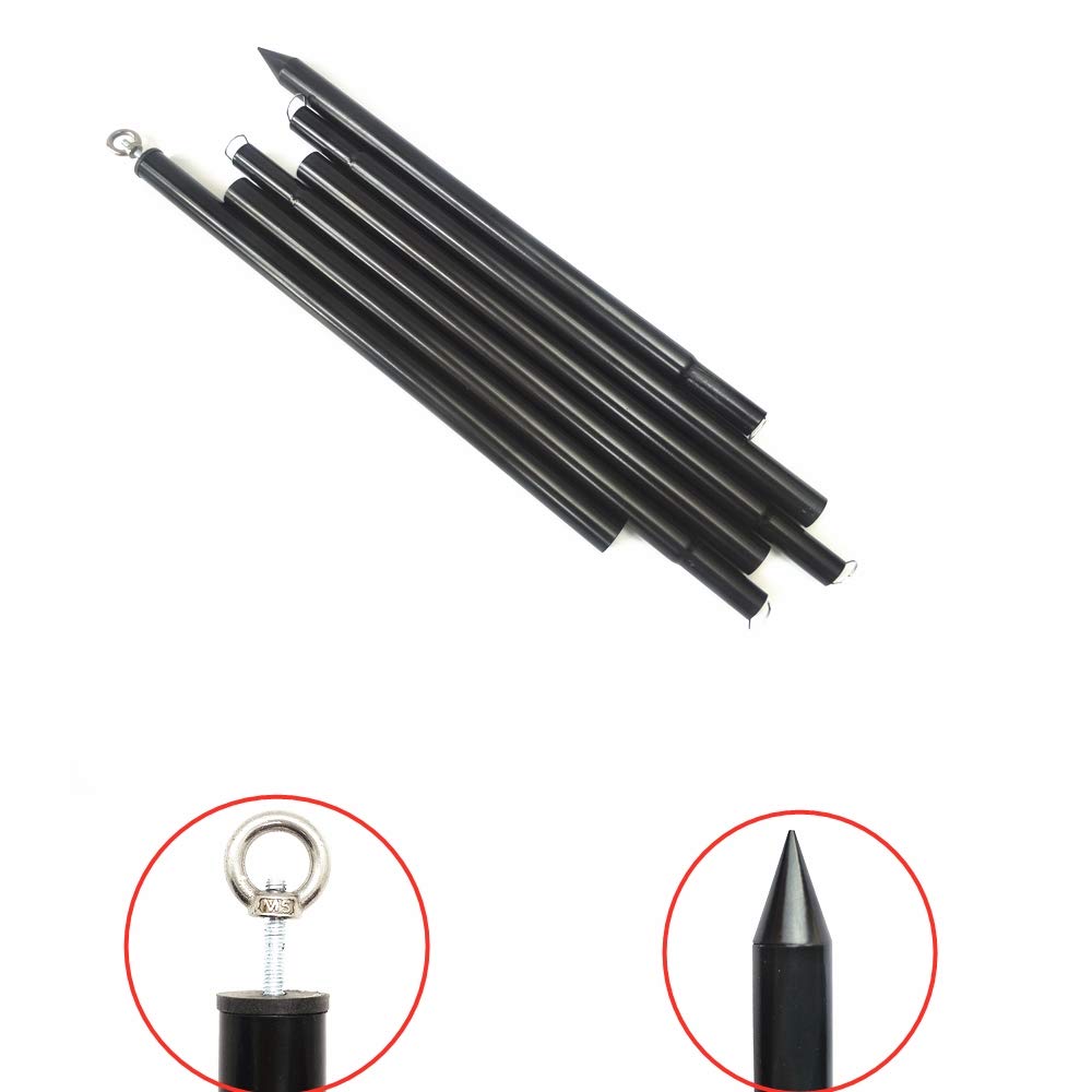 MMoon-L&F Adjustable Tent Tarp Canopy Pole Set of 1 for Camping Shelters and Awnings 6 Sections 7.6 feet Height Black Surface Durable Steel Rod