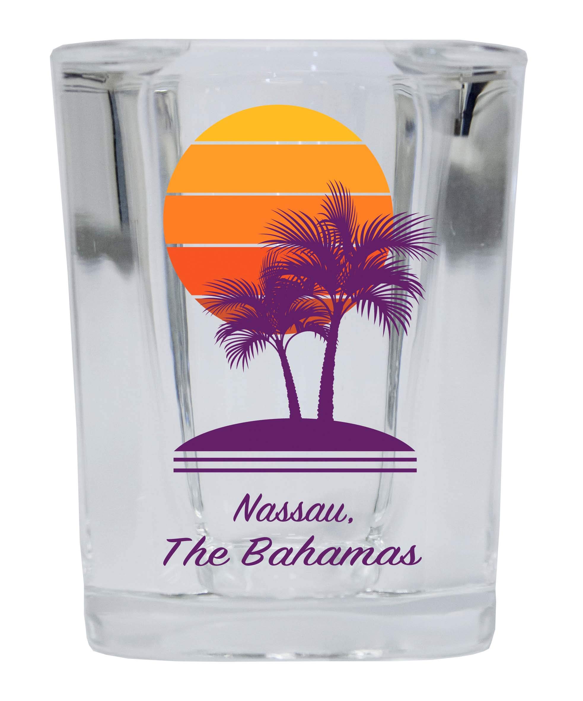 R and R Imports Nassau The Bahamas Souvenir 2 Ounce Square Shot Glass Palm Design