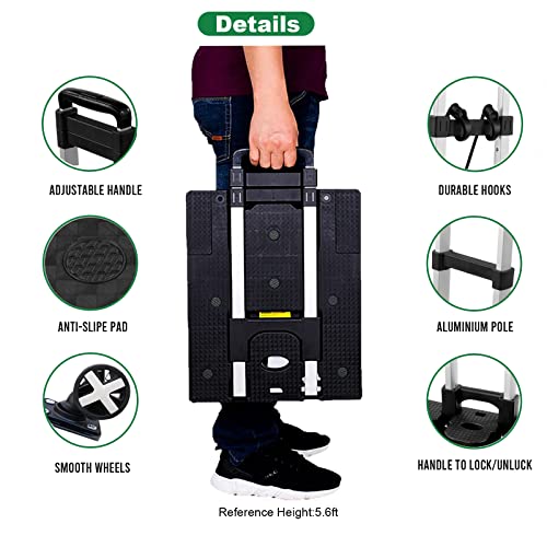 TINY SPARK Dolly Cart for Moving Folding Hand Truck with Wheels Heavy Duty Luggage Carrier Cart Foldable Platform Cart with 4 Wheels and 3 Ropes Lightweight Collapsible Dolly for Travel Office
