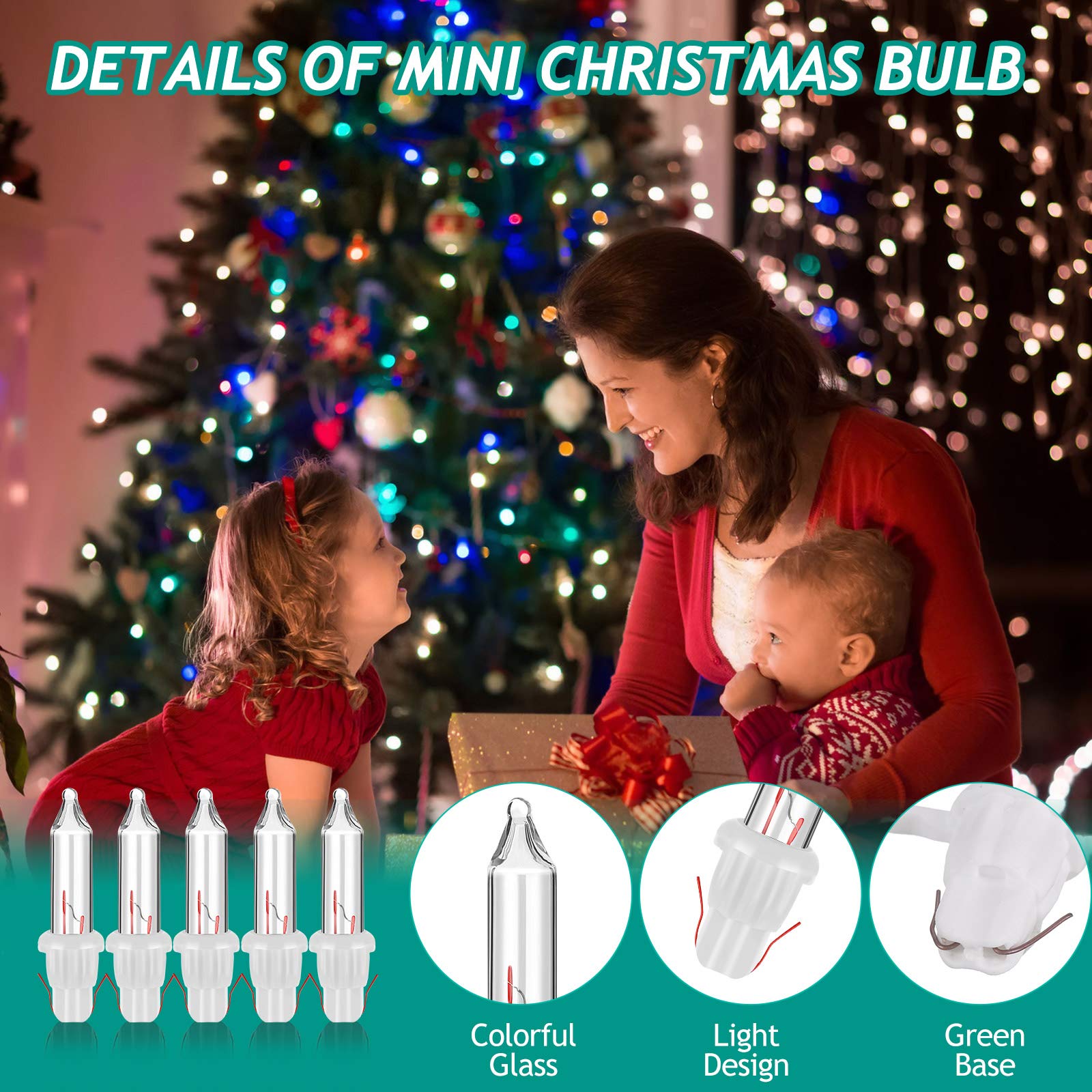 Mudder Christmas Clear Replacement Mini Light Bulbs Incandescent Light Bulbs 2.5 V Mini Glass Lights with White Base, 0.17 Ampere, 0.425 Watt (400)