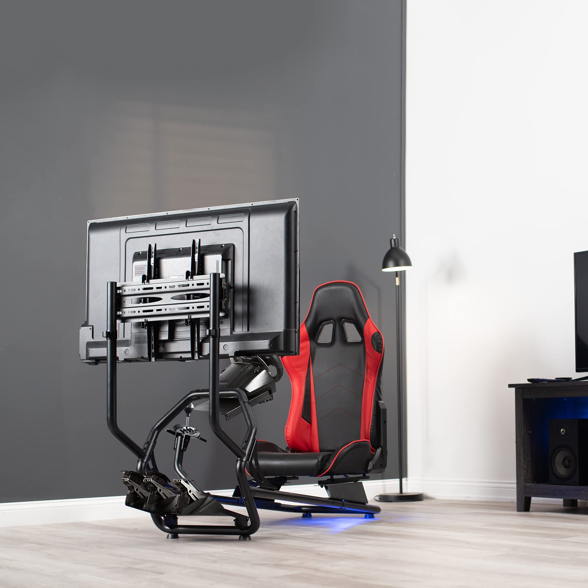 VIVO Racing Simulator Cockpit with TV Mount, Wheel Stand, Gear Mount, Chair and Frame Only, Fits Logitech, Thrustmaster, Fanatec, Compatible with Xbox One, PlayStation, VESA 400x400, STAND-KIT-RACE1B