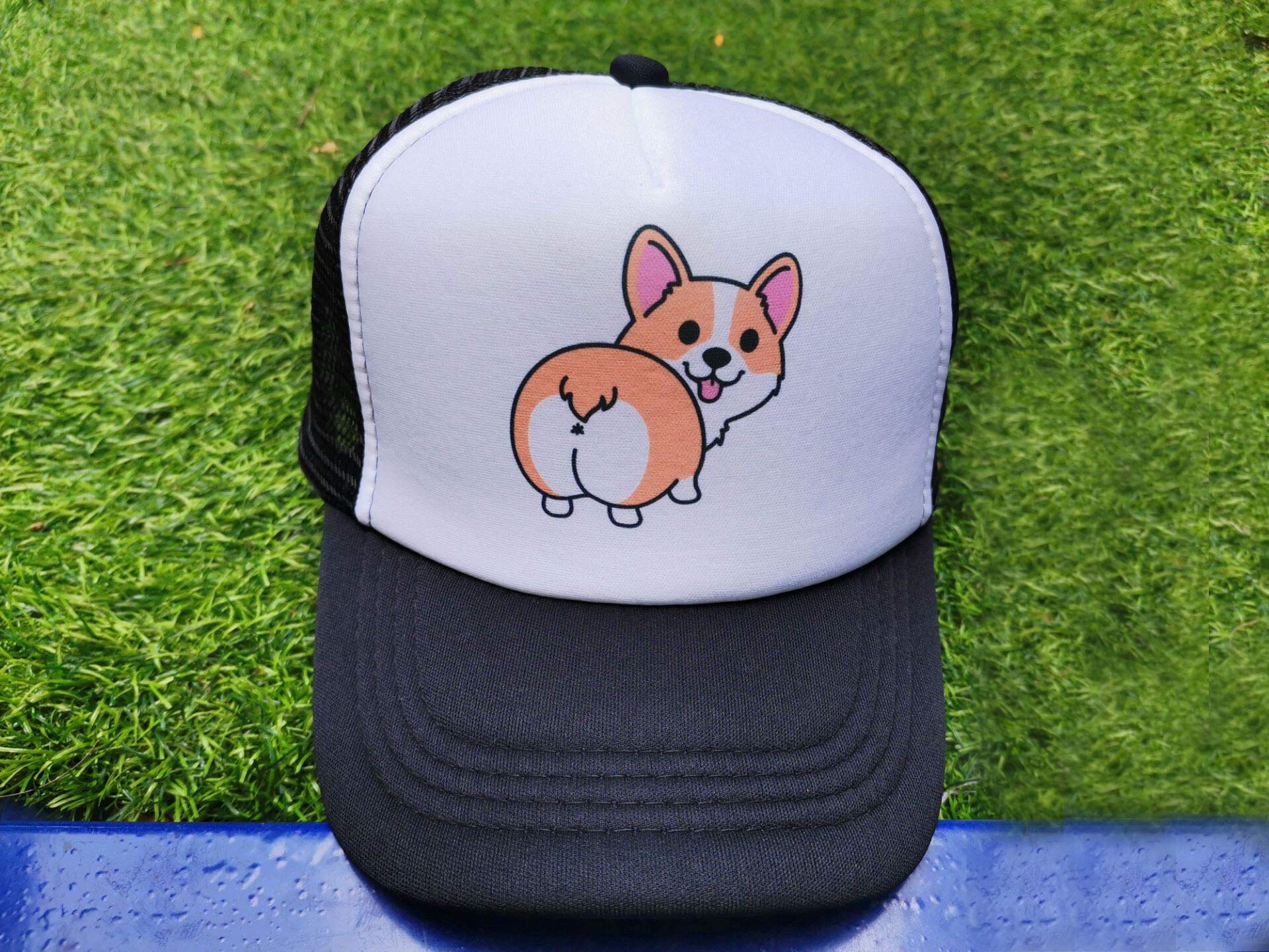 OASCUVER Corgi Butt Kids Trucker Hat, Adjustable Mesh Dog Cap for Boys Girls(Black Corgi, one Size)