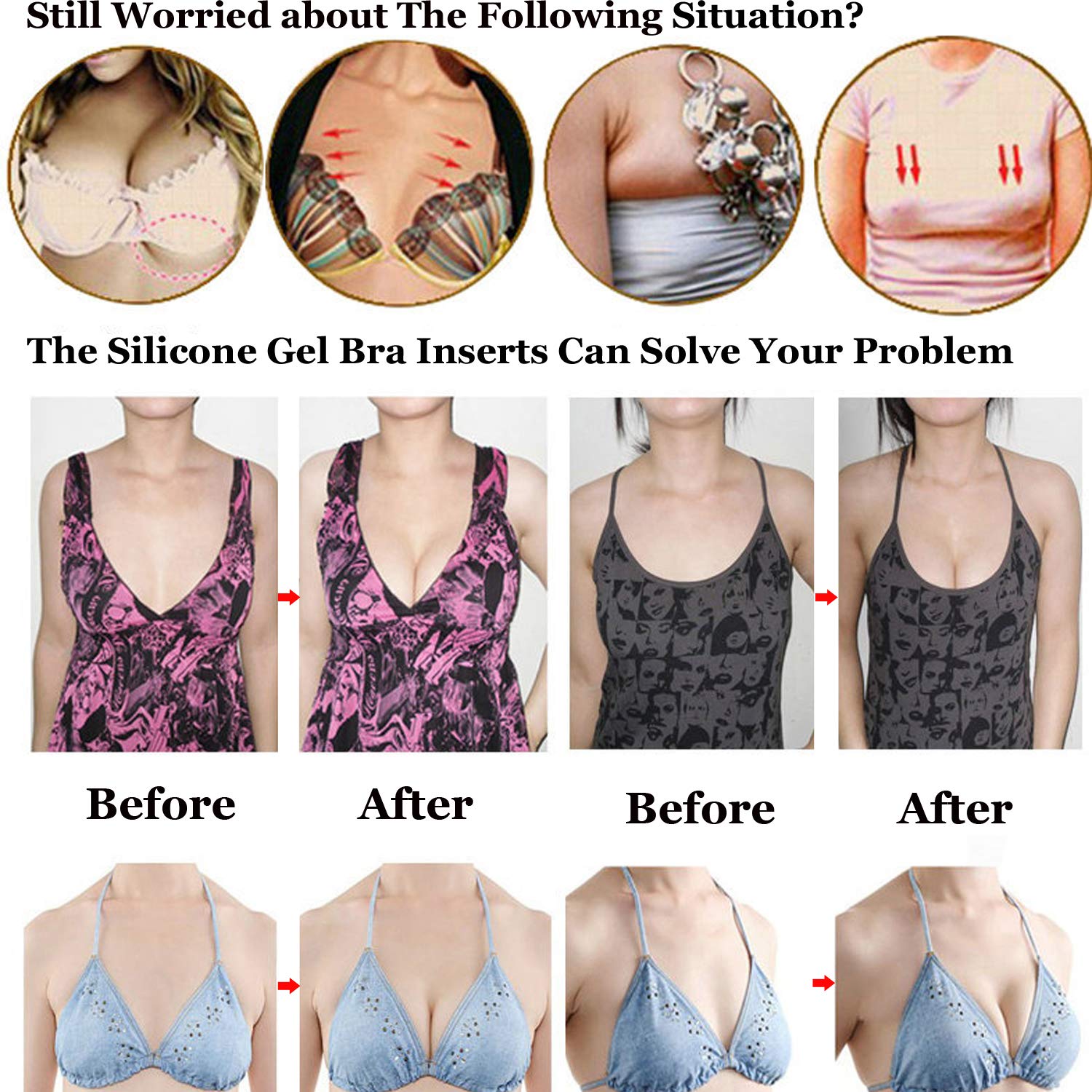 LZWIN Waterproof Silicone Triangle Bra Inserts - Soft Push Up Enhancer Pads for Summer Swimsuits & Bikini