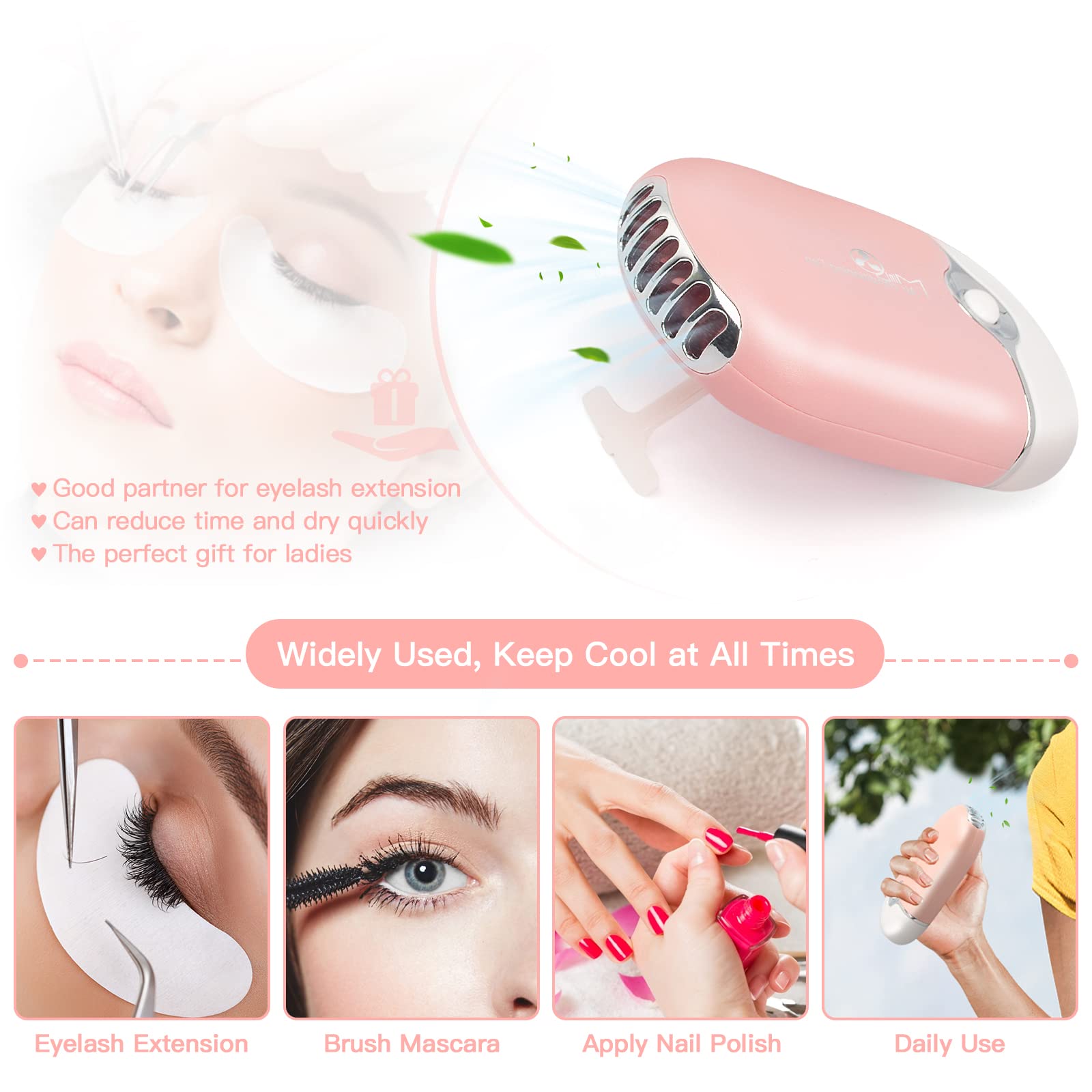 MISMXC Eyelash Fan,Rechargeable Handheld Mini Fan Lash Dryer with Built in Sponge,Perfect for Eyelash Extension Application