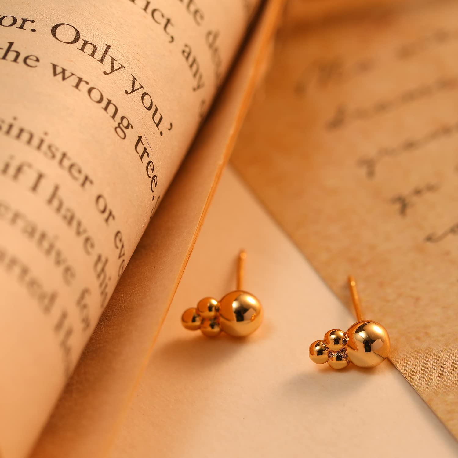 MRSXIA Dangle Earrings for Women Gold U-shape Bead Ball Chain Link Stud Drop 18K Gold Filled Small Simple Delicate Hypoallergenic Ear Jewelry
