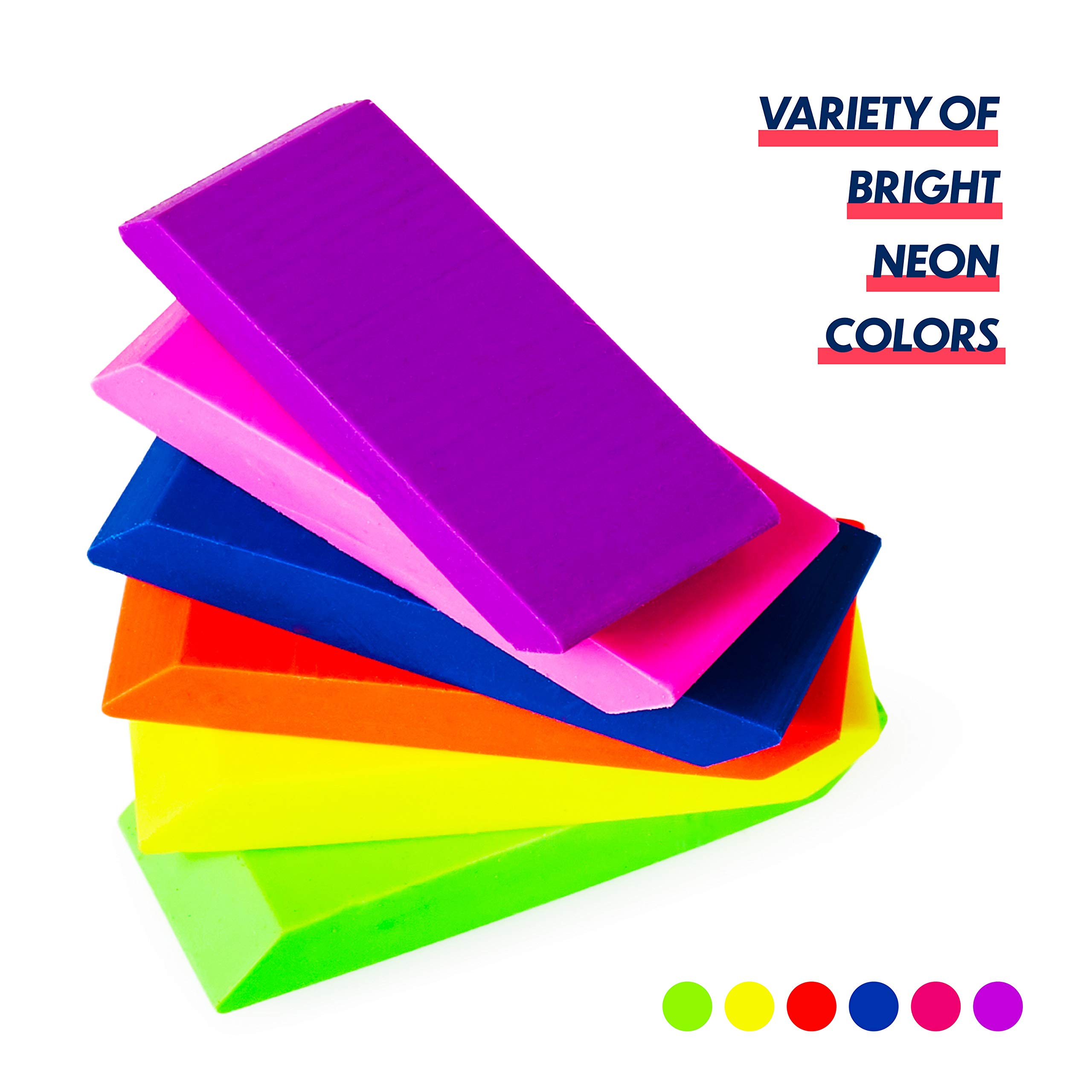 Neliblu Incredible Value Premium Pencils Erasers Bright Neon Chiseled Big Erasers - Pencils Bulk Erasers for Kids Pack of 48 Cool Erasers Pack for Kids
