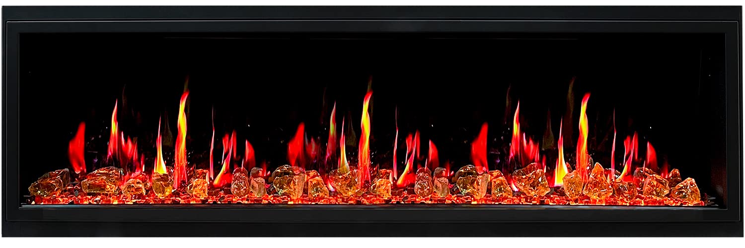 Litedeer Homes Latitude 65" Smart Electric Fireplace with App, Crackling Fire Sounds, Reflective Amber Glass, Black - ZEF65XA